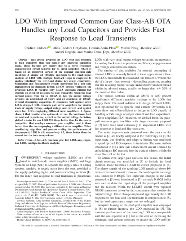 (PDF) LDO With Improved Common Gate Class-AB OTA Handles any Load Capacitors and Provides Fast ...