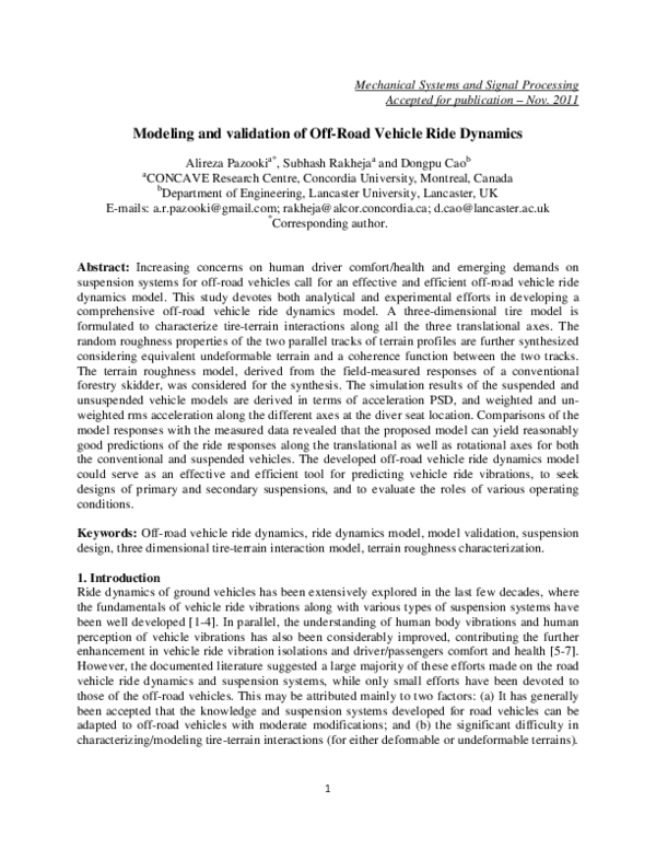 (PDF) Modeling and validation of off-road vehicle ride dynamics