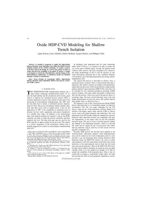 (PDF) Oxide HDP-CVD Modeling for Shallow Trench Isolation