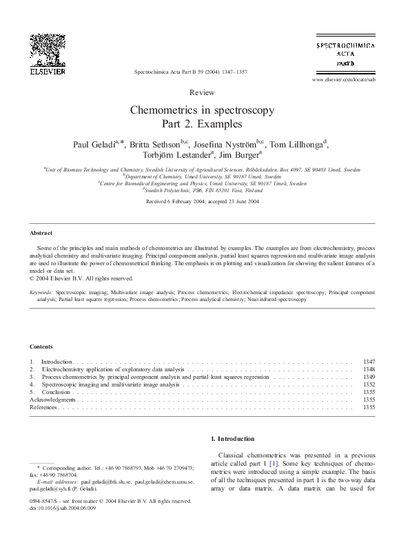 (PDF) Chemometrics in spectroscopy