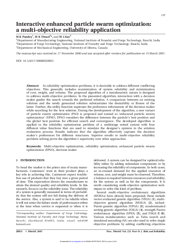 (PDF) Interactive enhanced particle swarm optimization: A multi-objective reliability application