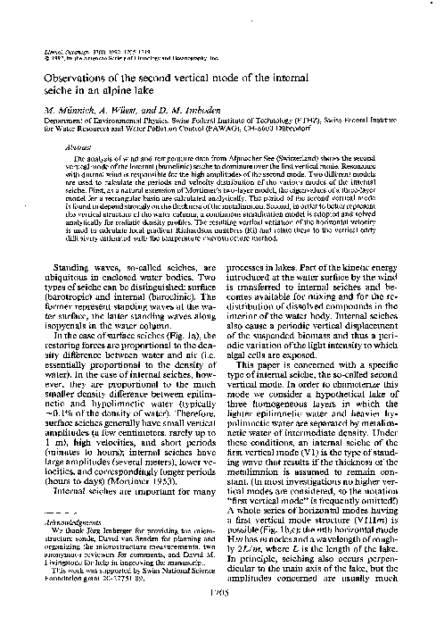 (PDF) Observations of the second vertical mode of the internal seiche ...
