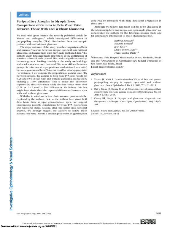 (PDF) Peripapillary Atrophy in Myopic Eyes: Comparison of Gamma to Beta ...