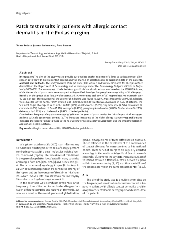 (PDF) Patch test results in patients with allergic contact dermatitis ...
