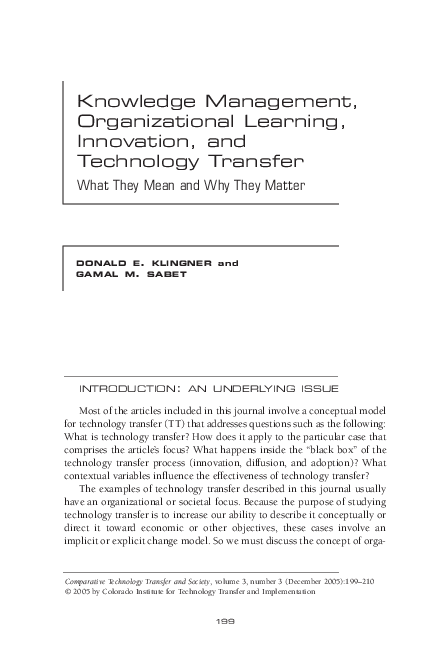 Pdf Knowledge Management Organizational Learning Innovation And