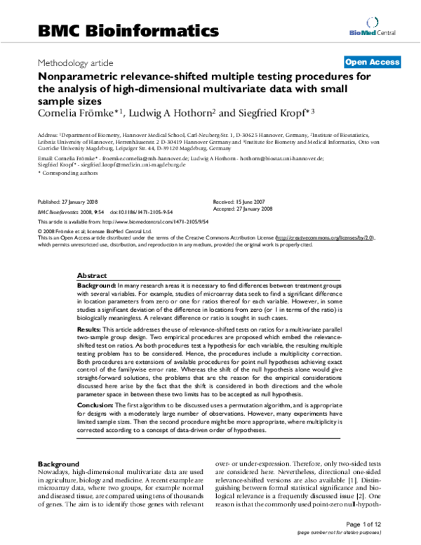 Pdf Nonparametric Relevance Shifted Multiple Testing Procedures For The Analysis Of High 0541