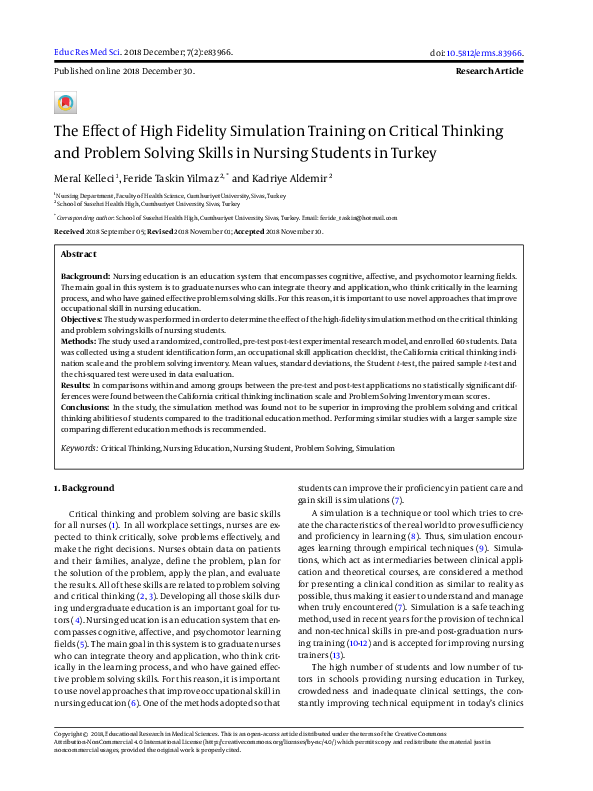 (PDF) The Effect of High-Fidelity Simulation Training on Medical ...