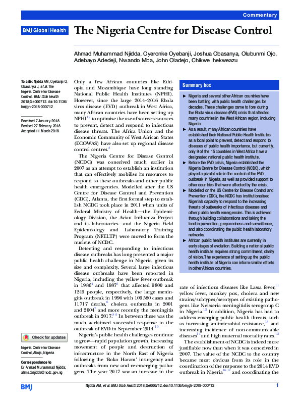 (PDF) The Nigeria Centre for Disease Control