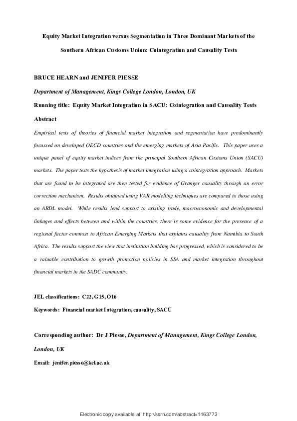 (PDF) Equity market integration versus segmentation in three dominant ...
