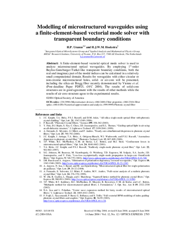 Pdf Modelling Of Microstructured Waveguides Using A Finite Element Based Vectorial Mode Solver