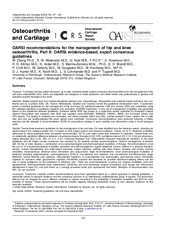 (PDF) OARSI recommendations for the management of hip and knee ...