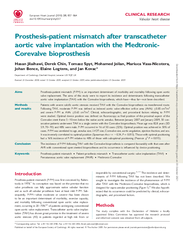 (PDF) Prosthesis-patient mismatch after transcatheter aortic valve ...