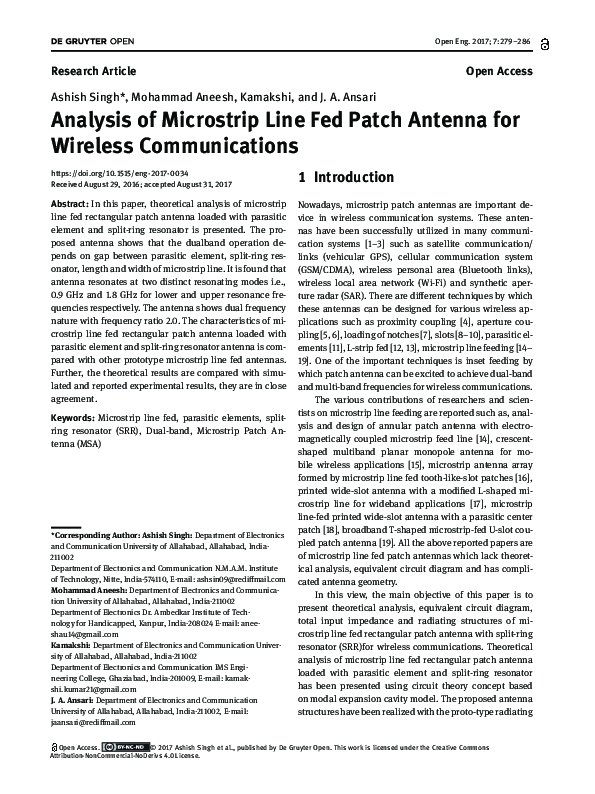 (PDF) Analysis of Microstrip Line Fed Patch Antenna for Wireless ...