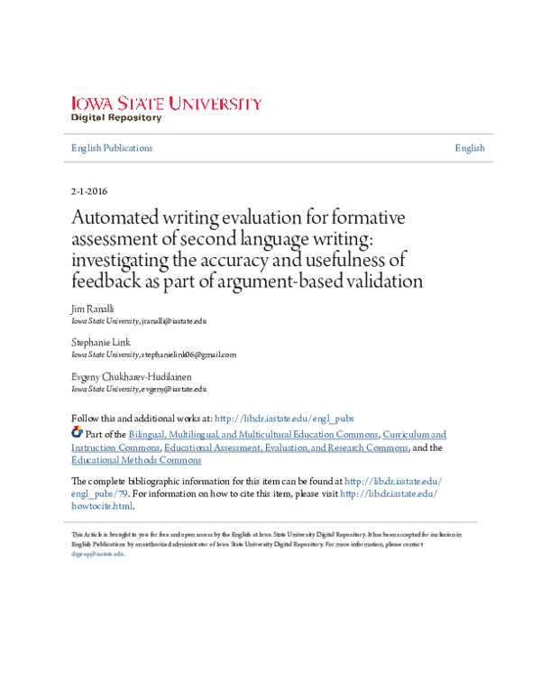 Pdf Automated Writing Evaluation For Formative Assessment Of Second Language Writing