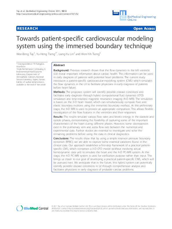 (PDF) Towards patient-specific cardiovascular modeling system using the immersed boundary technique