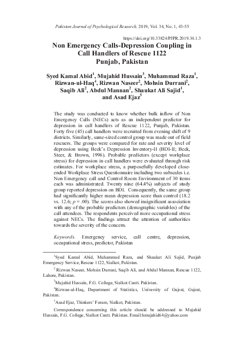 (PDF) Non Emergency Calls-Depression Coupling in Call Handlers of ...
