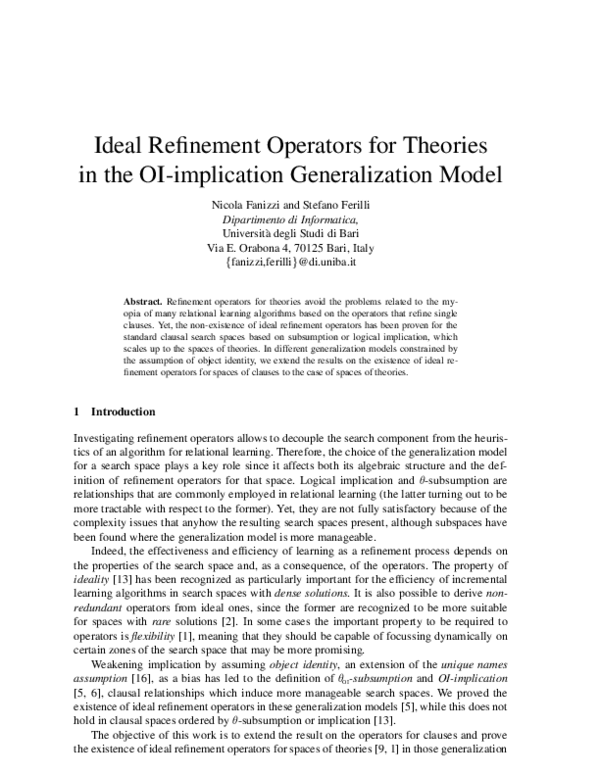 (PDF) Ideal Refinement Operators for Theories in the OI-implication Generalization Model