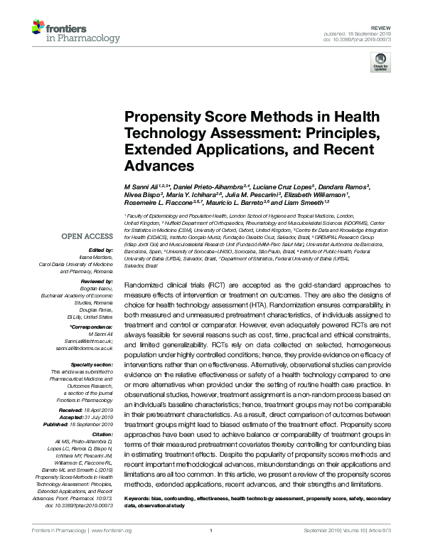 (PDF) Propensity Score Methods in Health Technology Assessment ...
