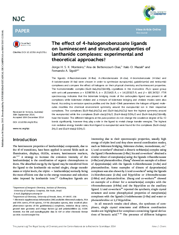 (PDF) The effect of 4-halogenobenzoate ligands on luminescent and structural properties of ...