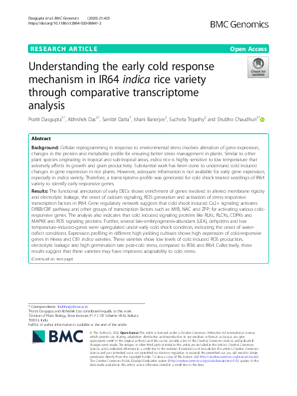 (PDF) Understanding the early cold response mechanism in IR64 indica ...