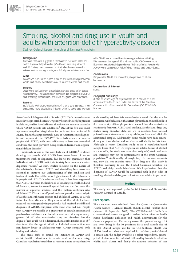 (PDF) Smoking, alcohol and drug use in youth and adults with attention-deficit hyperactivity ...