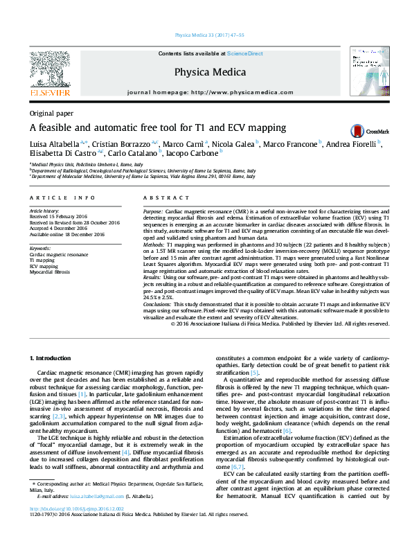 (PDF) A feasible and automatic free tool for T1 and ECV mapping