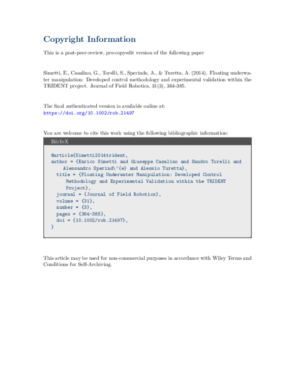 (PDF) Floating Underwater Manipulation: Developed Control Methodology ...