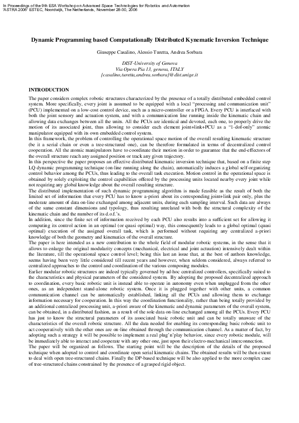 (PDF) Dynamic programming based, computationally distributed control of modular manipulators in ...