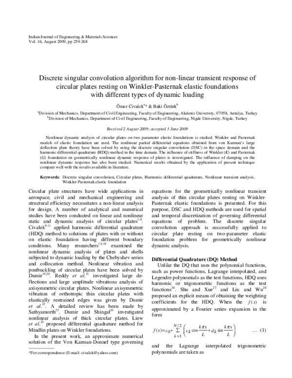(PDF) Discrete singular convolution algorithm for non-linear transient response of circular ...