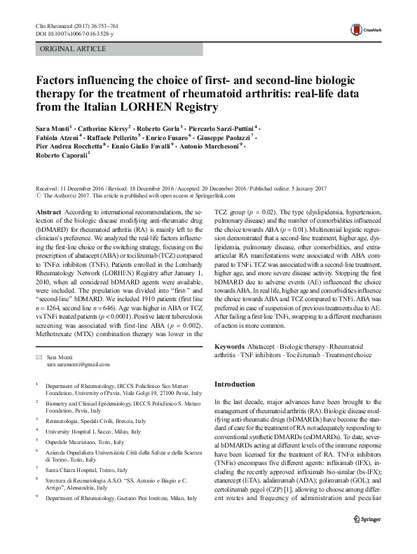 (PDF) Factors influencing the choice of first- and second-line biologic ...