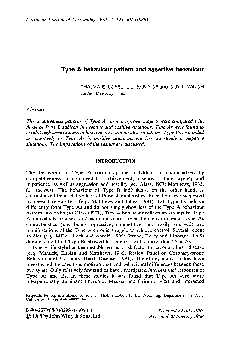 (PDF) Type A behaviour pattern and assertive behaviour