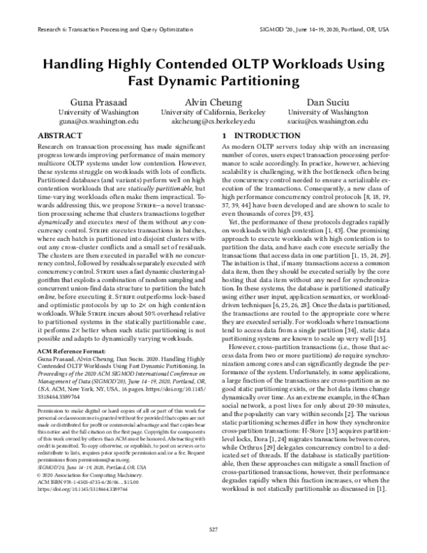 (PDF) Handling Highly Contended OLTP Workloads Using Fast Dynamic ...