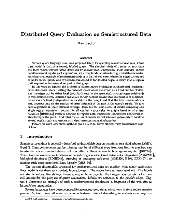 Pdf Distributed Query Evaluation On Semistructured Data