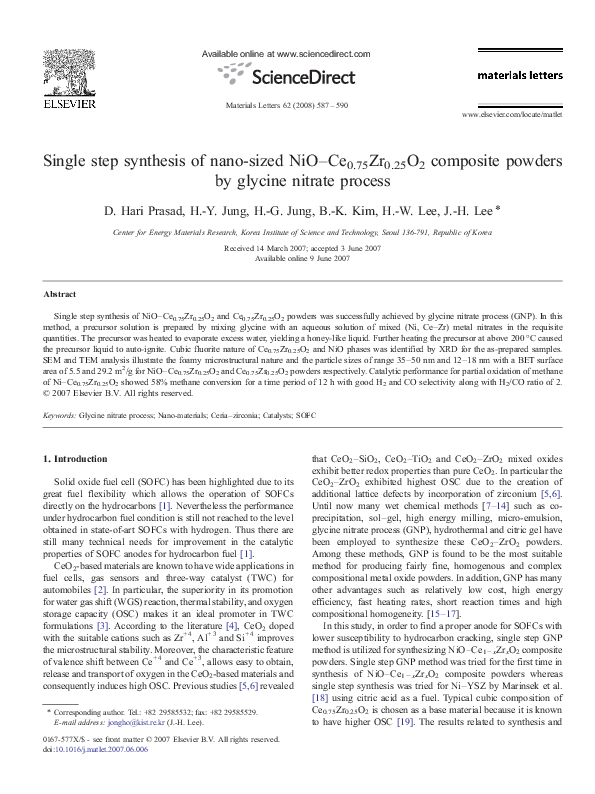(PDF) Single step synthesis of nano-sized NiO–Ce0.75Zr0.25O2 composite ...