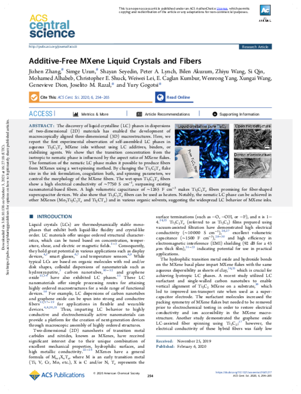 Additive-Free MXene Liquid Crystals and Fibers Additive-Free MXene Liquid Crystals and Fibers