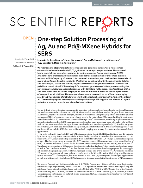 (PDF) One-step Solution Processing of Ag, Au and Pd@MXene Hybrids for SERS