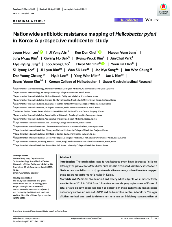 (PDF) Nationwide antibiotic resistance mapping of Helicobacter pylori ...