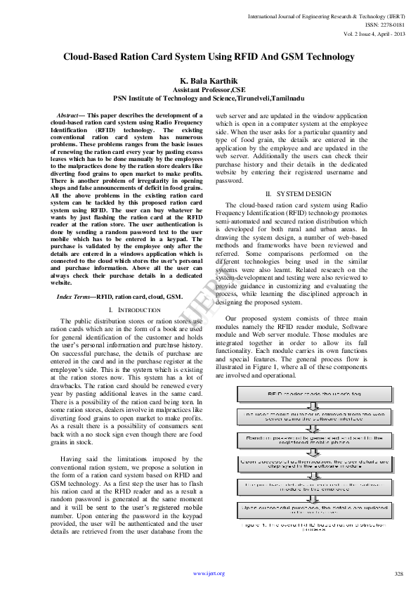(PDF) Cloud-Based Ration Card System Using RFID And GSM Technology