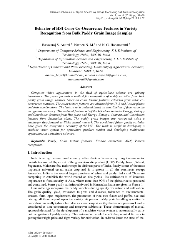 (PDF) Behavior of HSI Color Co-Occurrence Features in Variety ...