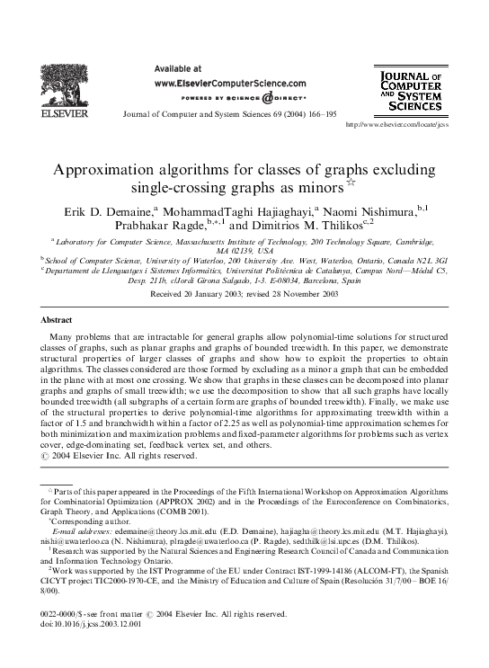 (PDF) Approximation algorithms for classes of graphs excluding single-crossing graphs as minors