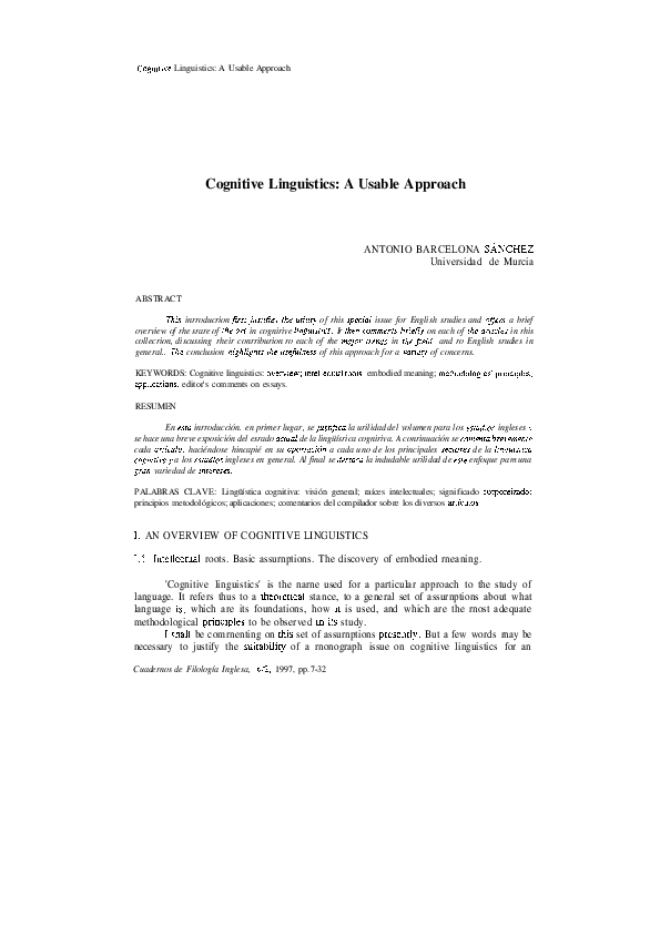 (PDF) Cognitive Linguistics: a usable approach
