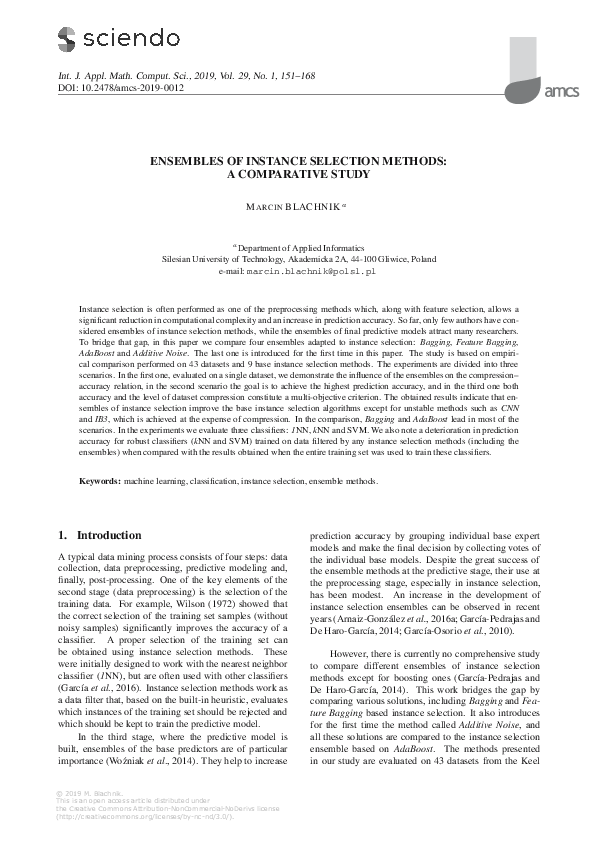 (PDF) Ensembles of instance selection methods: A comparative study
