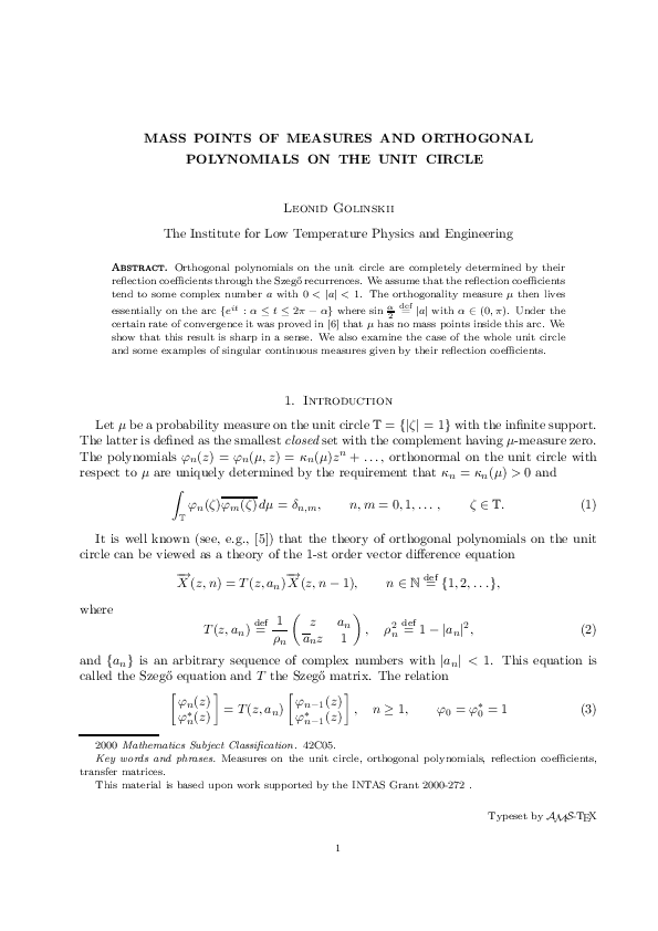 (PDF) Universality Limits Involving Orthogonal Polynomials on the Unit Circle | Doron Lubinsky ...