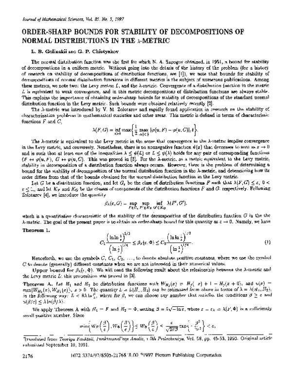 (PDF) Order-sharp bounds for stability of decompositions of normal distributions in the ?-metric