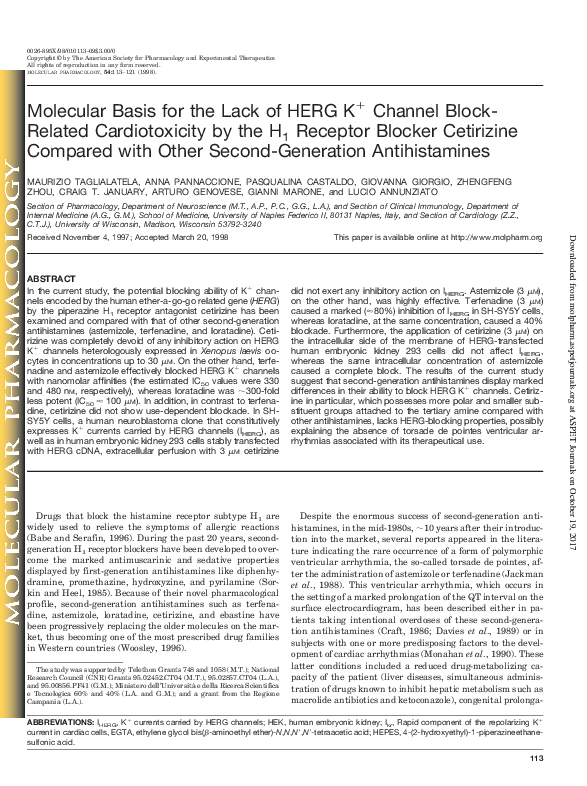 (PDF) Molecular basis for the lack of HERG K+ channel block-related ...