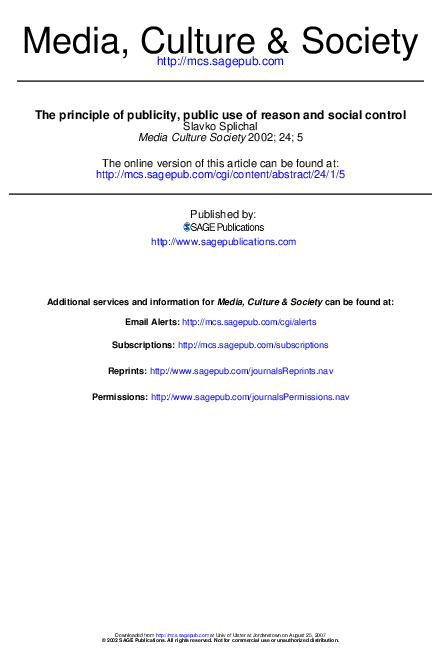 (PDF) The principle of publicity, public use of reason and social control