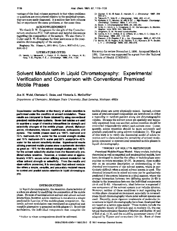 (PDF) Solvent modulation in liquid chromatography: experimental verification and comparison with ...