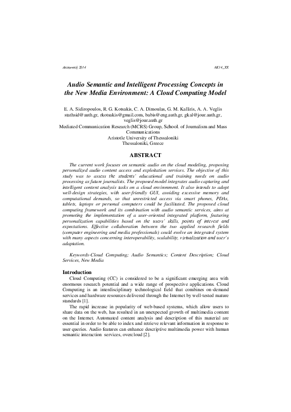 (PDF) Audio Semantic and Intelligent Processing Concepts in the New ...