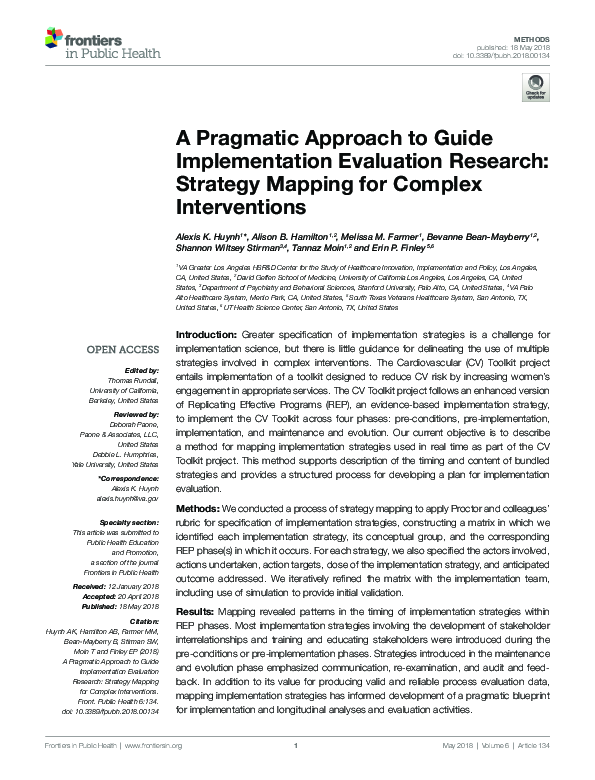 (PDF) A Pragmatic Approach to Guide Implementation Evaluation Research ...