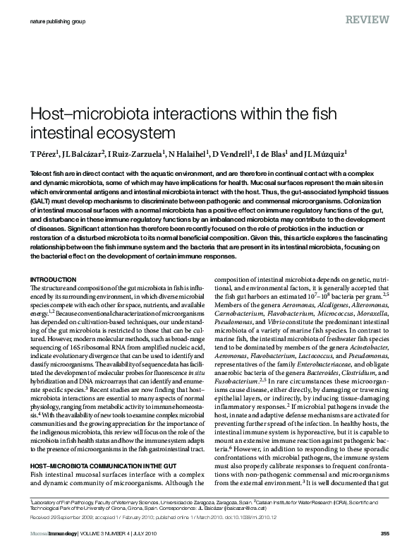 (PDF) Host–microbiota interactions within the fish intestinal ecosystem